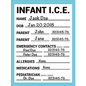 BlueApe ICE Infant Car Seats Medical Information Stickers - Emergency Stickers for Cars - Baby Monitor Car Accessories (Blue, 3 Pack)