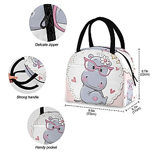 Cute Hippo Lunch Bag Tote Bag Lunch Bag for Women Lunch Box Insulated Lunch Container(93)