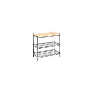 Nexel Wire Display Unit, 24" x 14" x 34", Solid Hardwood Butcher Block Top, 3 Tier Black Epoxy Powder Coat, Adjustable Shelves, 800lb Per Shelf Capacity, Leveling Feet with Glides