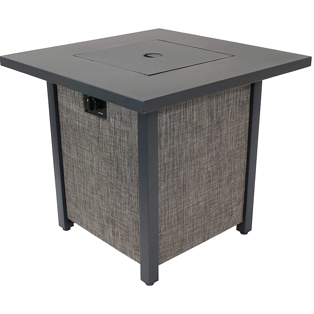 Sunnydaze Kleifar 25.25-Inch H Square Metal Propane Fire Pit with Rafa Fabric Sides - Includes Lava Rocks