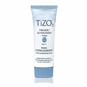 TiZO3 Facial Mineral Sunscreen and Primer, Tinted Broad Spectrum SPF 40 with Antioxidants, Sheer matte finish, Fragrance-Free, Oil-Free, Dermatologist-recommended, PA+++ 1.75 oz
