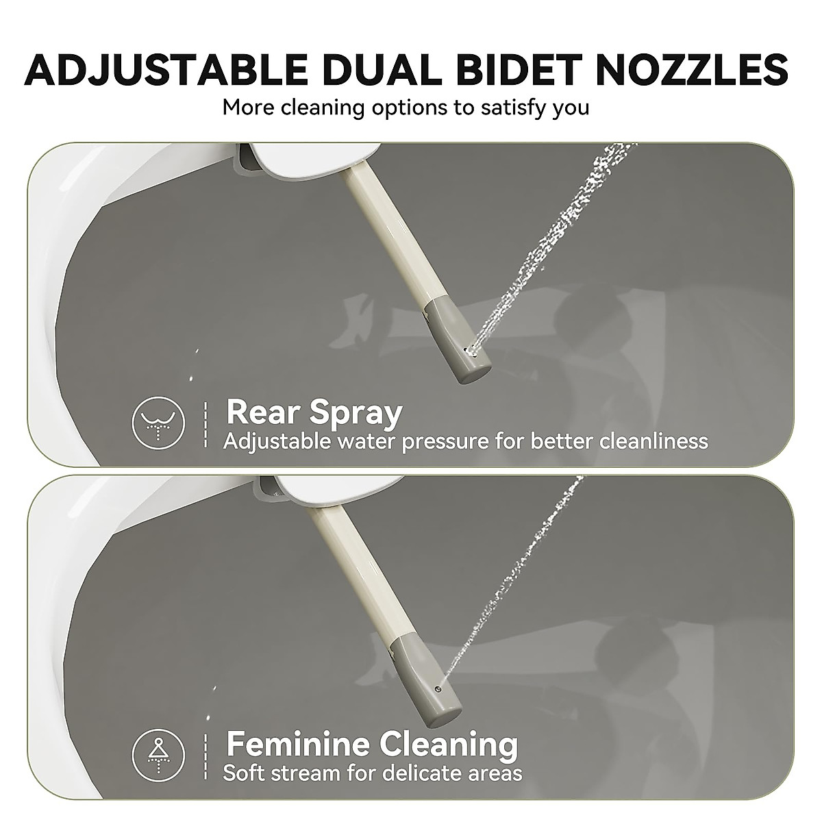 HOROW T0338W One Piece Toilet with Non-Electric Bidet Toilet Seat, Elongated ADA Chair Height Toilets with Adjustable Nozzles Seat, Powerful Dual Flush & Soft Closing Seat Include, MAP 1000g, White