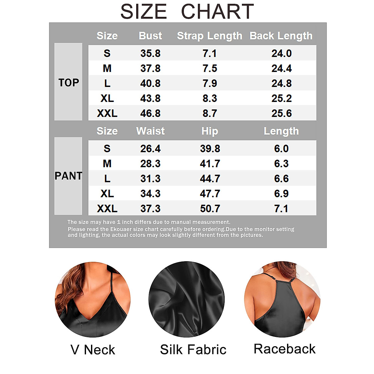 Ekouaer Pajamas for Women Satin Lingerie Soft Sleepwear Silk Cami Shorts Sets Nightwear