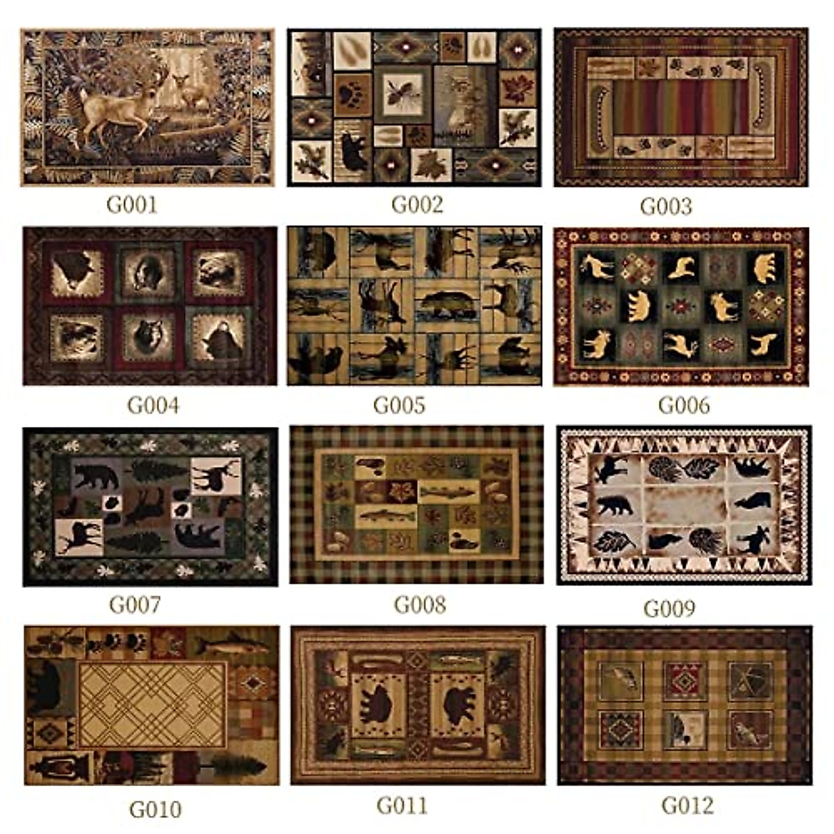 Black Animals Plants Print Pattern Living Room Area Rug Vintage European Style Rustic Rugs Bear Tree Deer Floor Carpet Mat,2'x3'