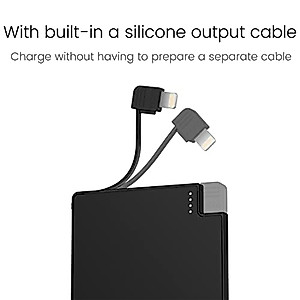 TNTOR Ultra Thin Power Bank with Built in Cable, Credit Card Size Portable Power Charger 2500mAh [Only 0.16 inch] Slim Compact External Battery Charger Compatible with iPhone