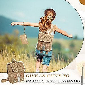 Silkfly 2 Pcs Kids Straw Small Backpack and Straw Clutch Bag Handbag Backpack Girls Straw Woven Bag Mini Woven Bag Bohemian Straw Clutch Bag Cute Little House Straw Backpack for Kid Girls