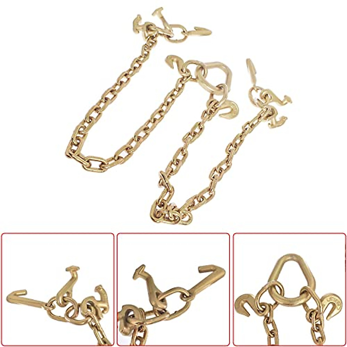 munirater 5/16in 3 FT 5400LBS Tow Chain Grade 70 V - Bridle Chain with RJT Cluster Hooks Replacement for Tow Truck Winch Cable Pull Wrecker Recovery Grab