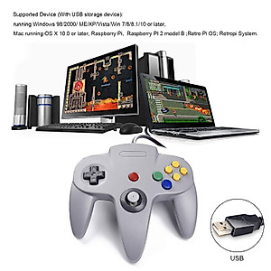 2 Pack USB Wired N64 Controller, suily Classic N64 PC Gamepad Joystick Controller for Windows PC MAC Linux Raspberry Pi 3 (Black/Gray)