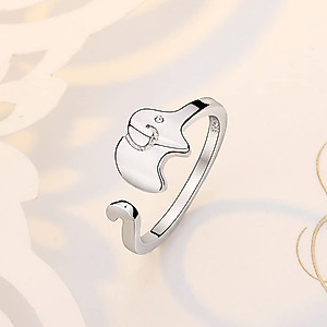 Cute Elephant Open Promise Statement Rings for Women Girls Minimalist Lovely Animal Eternity Engagement Ring Finger Band Fashion Jewelry Adjustable