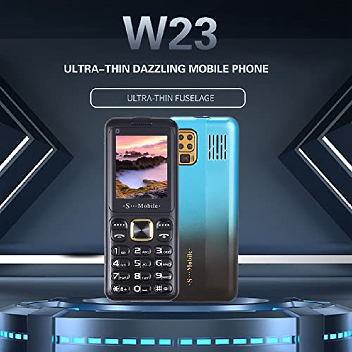 Zyyini Unlocked Mobile Phone, W23 Large Button Large Font 2G Calling Mobile Phone for Seniors, 3 Card 3 Standby, Large Loud Volume, One Button Flashlight, Long Standby(Blue)