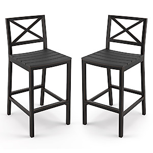 Cozyman Outdoor Bar Stools Set of 2, 26 Inch All Weather HDPS Patio Counter Height Barstools with Back & Footrest, Aluminum Bar Stool Chairs for Hot Tub, Balcony, Yard, Indoor Or Outdoor Use, Black