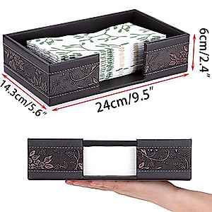 Sumnacon Rectangle Napkin Holder for Dinner Table Kitchen Contertop, Stylish Leather Guest Towel Holder for Bathroom Vanity, Decorative Basket for Tissue Paper Hand Towel Storage, Brown Flower