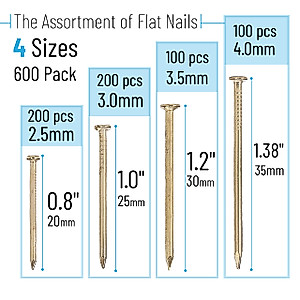 Mr. Pen- Nail Assortment Kit, 600 Pcs, 4 Sizes, Gold, Small Nails, Nails for Hanging Pictures, Finishing Nails, Wall Nails for Hanging, Pin Nails, Hardware Nails, Assorted Nails, Galvanized Nails.