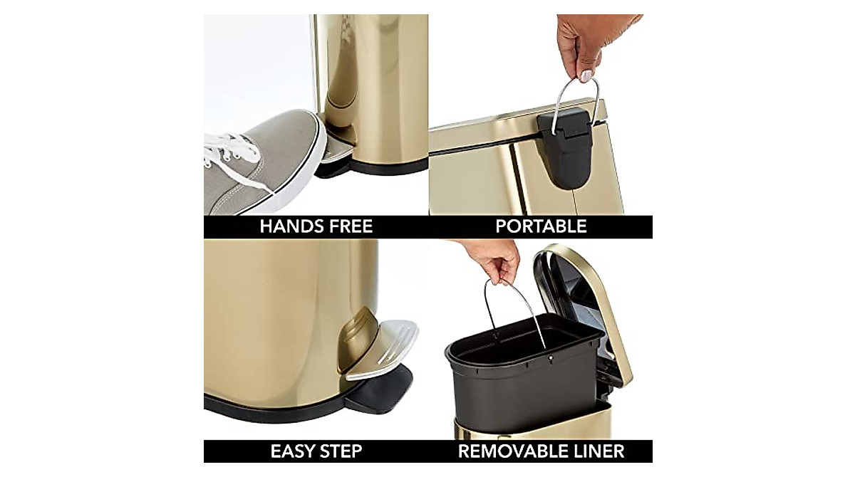 mDesign 2.6 Gallon Stainless Steel Step Trash Can