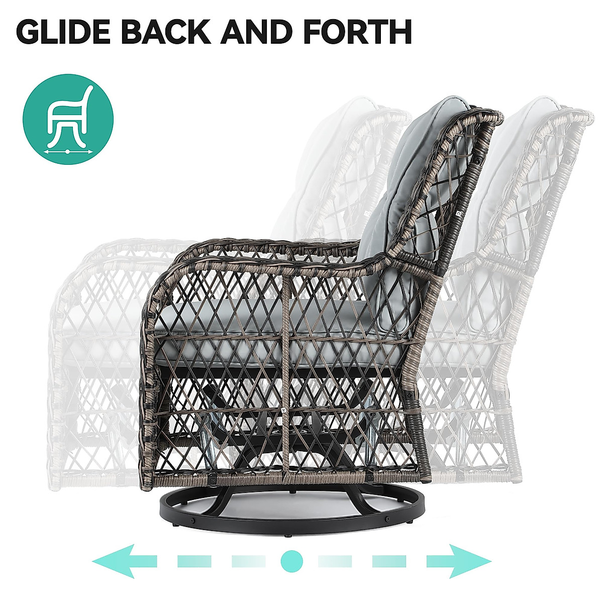 YITAHOME 3-Piece Patio Outdoor Swivel Glider Rocker Wicker Bistro Rocking Furniture Conversation Chairs for Garden, Backyard and Balcony (Gray)