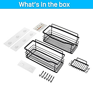 Carwiner Shower Shelf Deep Caddy 3-Pack Basket with 10 Hooks & Soap Dish Holder, SUS304 Stainless Steel Bathroom Caddy Organizer Rack Adhesive Shampoo Holder Wall Mounted No Drilling