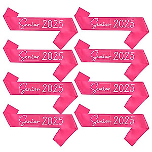 Senior Sash 2025, 8 Pack Silver Glitter Hot Pink Satin Finally Graduated Senior Cheerleader Sashes for Class of 2025 Graduation Party Supplies