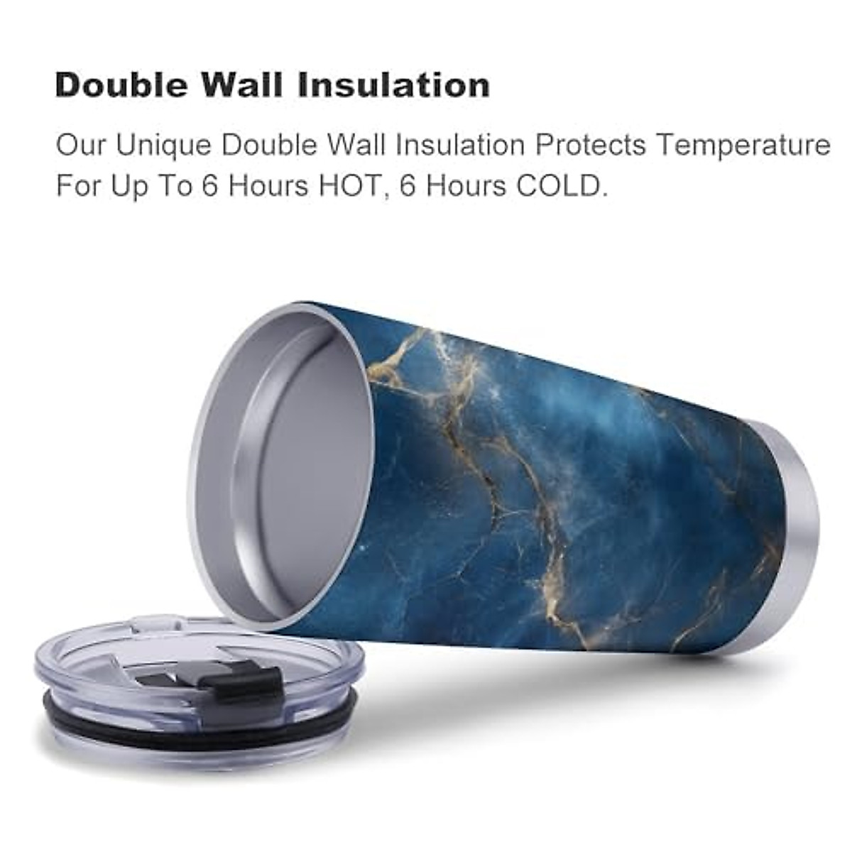 DuduYH 20 Oz Tumbler Travel Cup Elegant Blue Marble Textures Water Bottle, Stainless Steel Vacuum Insulated Coffee Mug with Straw Lid And Cleaning Brush