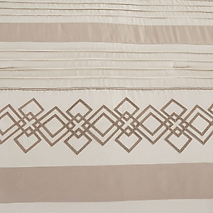 Chezmoi Collection Ariel 7-Piece Taupe Geometric Chenille Embroidery Pleated Striped Comforter Bedding Set, California King Size
