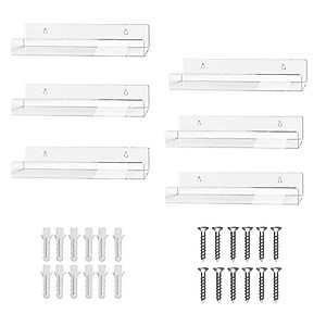 Saliens 6 Pack 12 inch Clear Vinyl Record Shelf Wall Mount with Protective Films, Acrylic Floating Shelves Wall Mount, Invisible Spice Rack, Album Modern Picture Ledge Display
