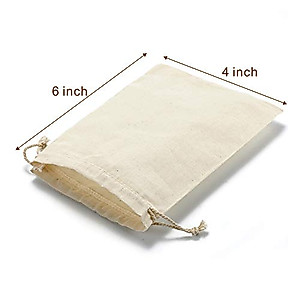 Muslin Bags Drawstring Cotton Bags, Organic Cotton Fabric Bags -50 Pcs 4 by 6 Inch - Natural Cloth Bags Sachet Bags with Drawstring for Party Wedding Home Storage and DIY Craft