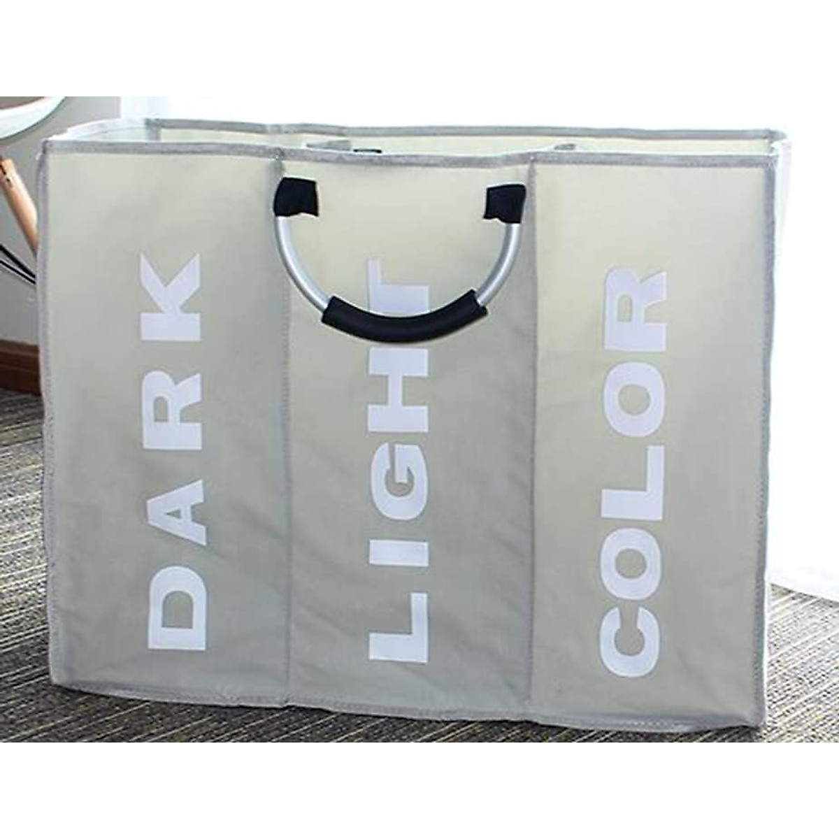 ZHOUDUN ZD-WD3-031-DGRAY Large Laundry Hamper 3 Sections Collapsible Foldable Fabric Clothes Sorter Storage Bag Laundry Bag Laundry Baskets with Handles for Dirty Clothes for Home Bathroom Closet