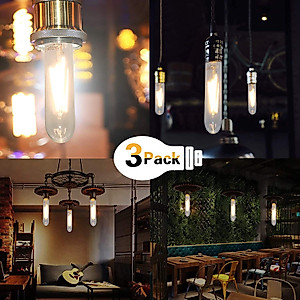 T10 LED Clear Bulbs Warm White 2700K LED Tubular Edison Light Bulbs 4W Dimmable Tube Vintage Led Bulbs 40 Watt Equivalent,E26 Medium Base, LED Filament Retro Bulb for Desk Lamp, Pendant Lights 3 Pack