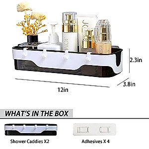 Potenco Shower Caddy Shelf Organizer Storage 2 Pack, Wall Adhesive Shower Holder for Shampoo No Drilling, Rustproof Storage Rack Shower Shelf Suction Removable for Bathroom Kitchen Bedroom