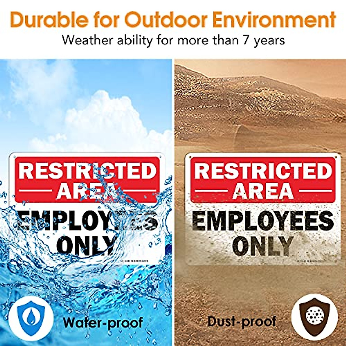 Restricted Area Sign Employees Only Sign - 2 Pack - 10 x 7 Inches Rust Free .040 Aluminum - UV Protected, Waterproof, Weatherproof and Fade Resistant - 4 Pre-drilled Holes