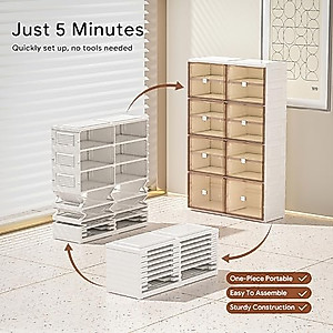 BINSIO Shoe Storage Cabinet 7 Tiers for 28 Pairs, Collapsible Shoe Racks Organizer, Easy Assemble Foldable Shoe Boxes, One Piece Portable White Plastic Shoe Cubby for Closet, Entryway, Bedroom