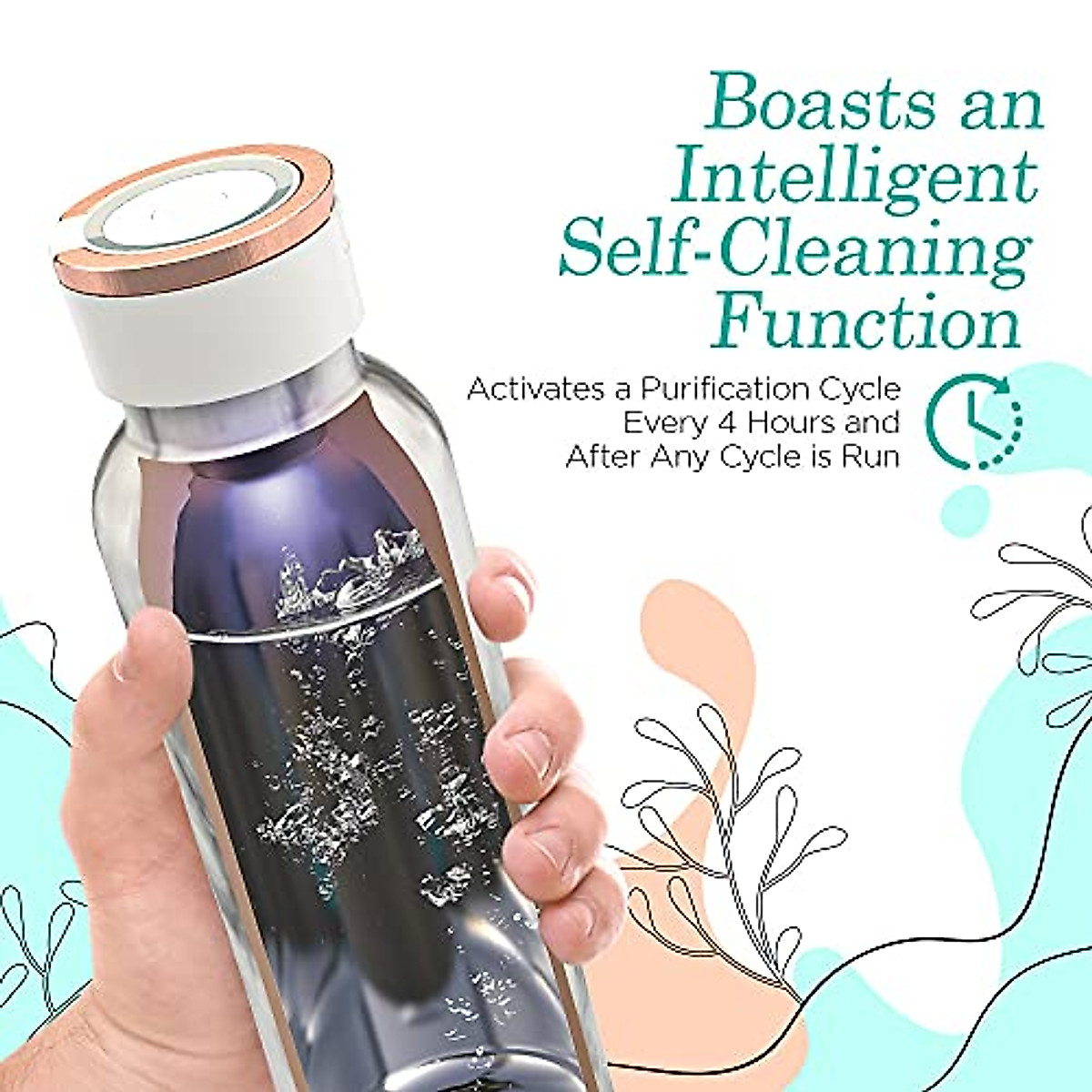 UVBRITE Beam Self-Cleaning UV Water Bottle - 24 Oz Insulated Stainless Steel Bottle - Rechargeable Sterilizing Bottle with Safety Lock Push Button Quick Purification for Safe Drinking Water Anywhere