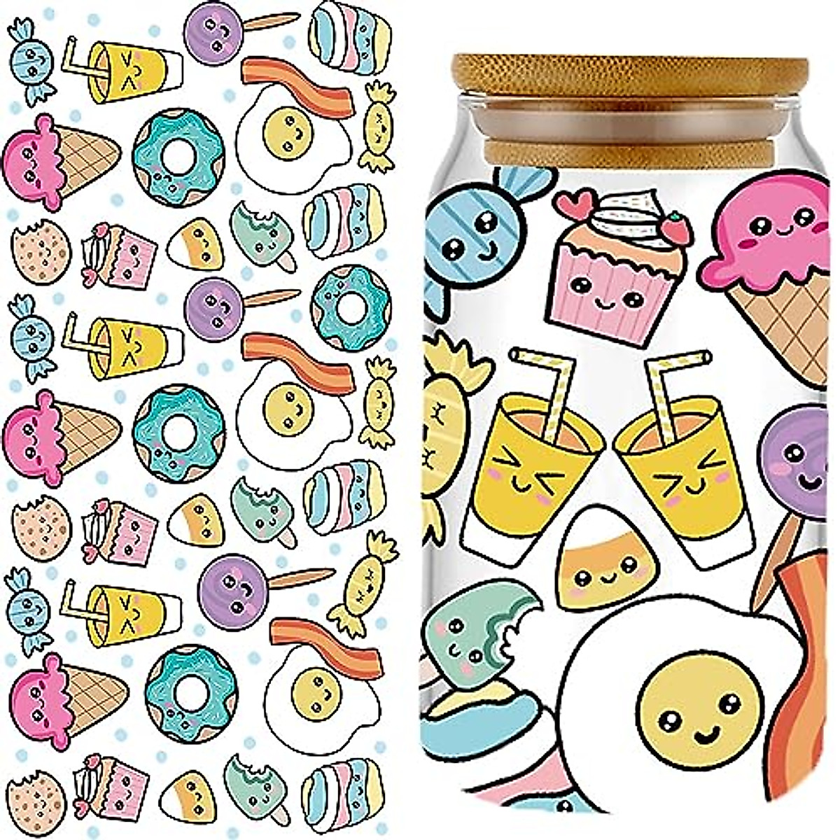 Myhiju 5 Sheets UV DTF Transfer Sticker for 16OZ Libbey Glass Cups, UV DTF Cup Wrap Transfer Cup Stickers Clear Film Transfer Paper Mug Stickers Waterproof DIY Rub on Transfers for Crafts Decals (Style3)