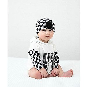 xiqaalombvt Mamas Boy Infant Baby Fall Clothes Hoodie Pullover Sweatshirt Romper Color Block Long Sleeve Romper Outfit (Mamas Boy Black Checkered, 6-12 Months)