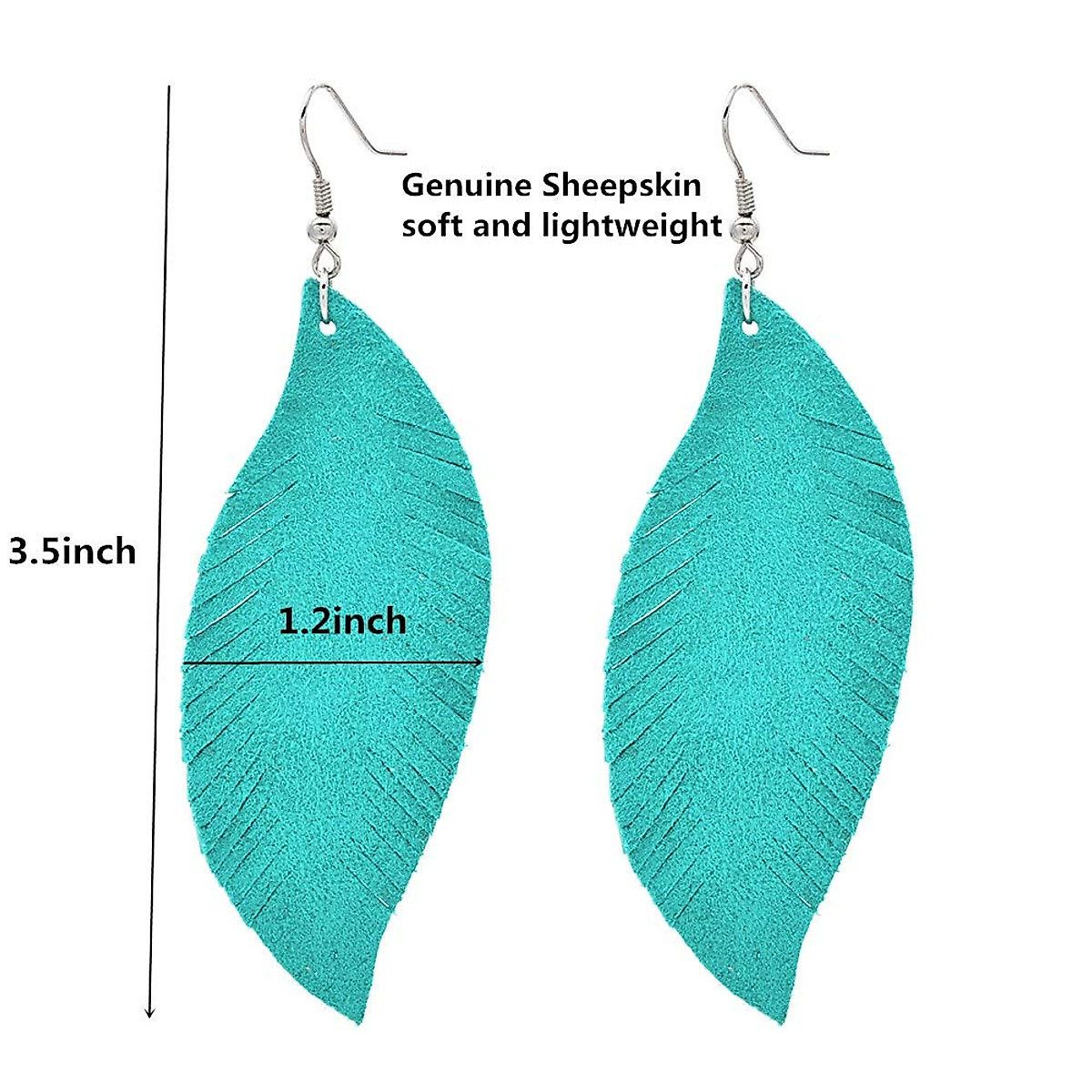 Genuine Leather Feather Earrings DIY Jewelry Leaf Drop Dangle Lightweight Earrings Design (Green)