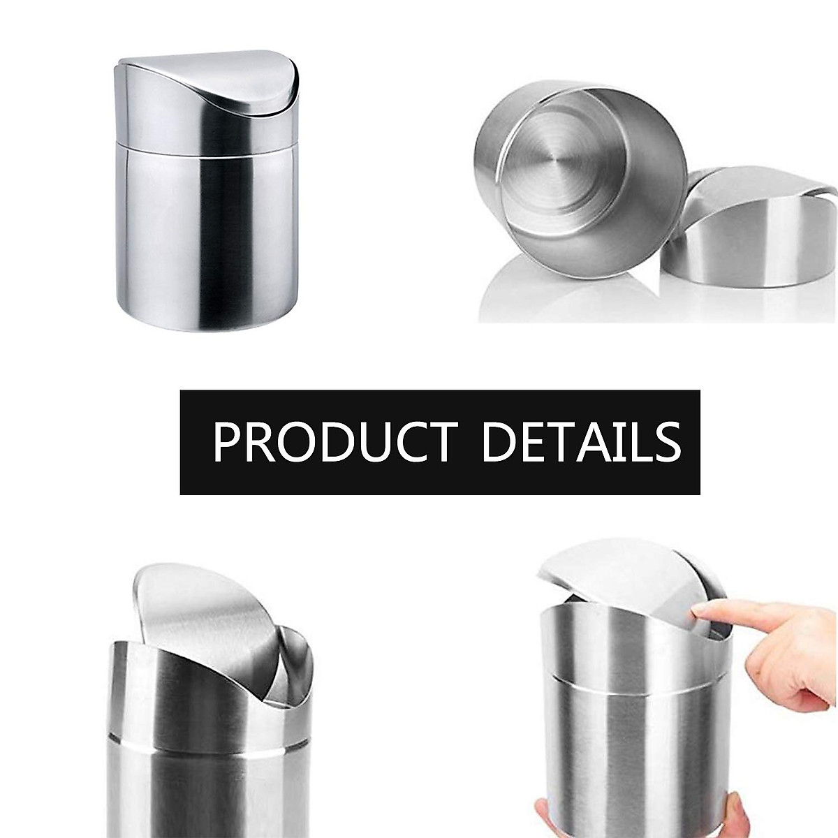 JILLICK Small Mini Trash Can with Lid, Brushed Stainless Steel Small Tiny Mini Trash Bin Can, Mini Countertop Trash Cans for Desk Office, Swing Top Trash Bin 1.5 L/0.40 Gal (Sliver)