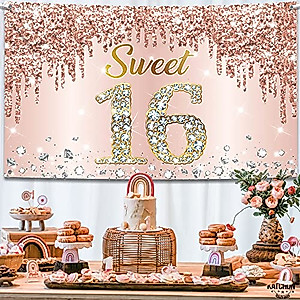 KatchOn, Rose Gold Sweet 16 Backdrop with Iridescent Rose Gold Fringe Curtain - 72 x 44 Inch, Pack of 3 | Rose Gold Streamers, Sweet 16 Birthday Backdrop for 16 Birthday Decor | Rose Gold Party Decor