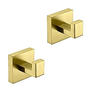 Miyili Bath Towel Hook Brushed Gold Stainless Steel Coat/Robe Clothes Hook for Kitchen Garage Wall Mounted (2 Pack), B06C2