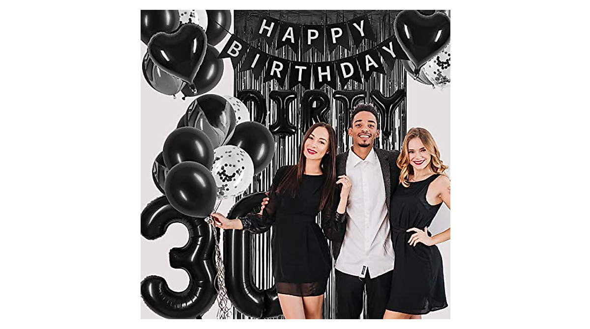 30th Birthday Decorations Set - Elegant Black Party Supplies