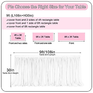 108in Baby Pink Tulle Table Skirts for Rectangle Tables 6ft 8ft 4ft, 2-Layer 9 ft Long Gold Grim Princess Pink Ruffle Tulle Tutu Table Skirt Cloth for Girl Birthday Baby Cake Dessert(No Table Cover)