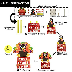 Thanksgiving Crafts for Kids - Turkey Crafts for Autumn Home Classroom Decorations - Festive Fall Thanksgiving Party Turkey Craft Kit - DIY Happy Thanksgiving Sign & 3D Turkey Decor Supplies