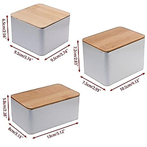 HXSAF Storage Box, Christmas Creative Gift Iron Storage Box Storage Box with Bamboo Cover Coin Candy Key Square Bite Storage Box 9.5x9.5x6.5cm, 10.5x7.5x7.2cm, 13x8x5.8cm (Silver), L-13x8x5.8cm