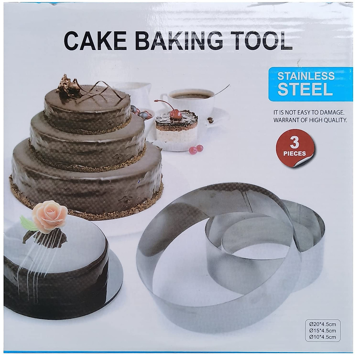 Siking Stainless Steel 4 / 6 / 8 Inch Round Cake Ring Mold Round Cutter Pancake Mold For Mousse Cheese Cookie Salads Onigiri (Round), H 11- 3