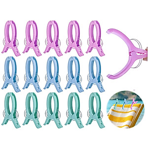 15 Pcs Large Beach Towel Clips, Sewing Clamps Plastic Clothes Pins & Quilt Clips, Kitchen & Bathroom Towel Clips, Large Strong Clothes Clips Keep Towel from Blowing Away(3 Colors)