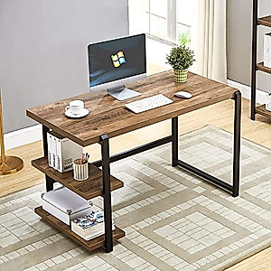 FOLUBAN Computer Desk, Home Office Desk with 2 Storage Shelves on Left or Right, Modern Writing Desk, Simple Wooden Study Table, Oak 55 inch.