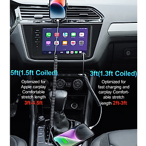 iPhone Charger Cable for Car (3FT/5FT), 2Pack Coiled Lightning Cable, [Apple MFi Certified] Retractable Charging Cord Compatible with iPhone 14/13/12/11 Pro Max/XS MAX/XR/XS/8/iPad/iPod/CarPlay