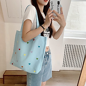 DAYLINE Women canvas Tote Bag for Women Girls Kids school Shoulder Bag Reusable Tote Bags, Cotton Canvas Cloth for Grocery, Shopping (Blue)