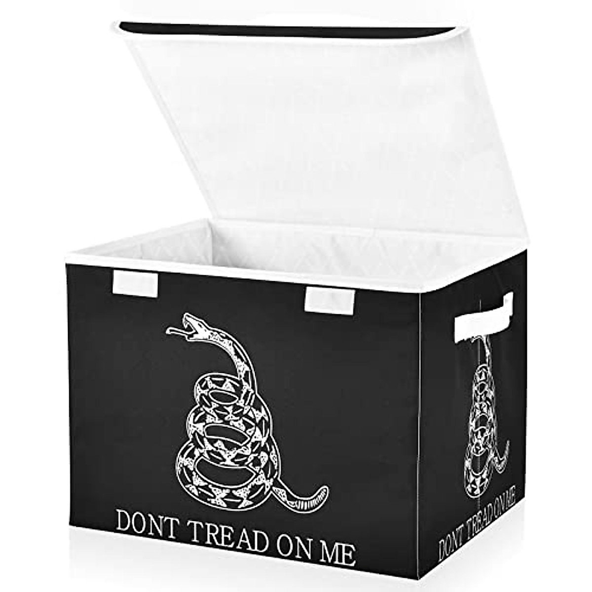 Krafig Novelty Gadsden Flag Rattlesnake Black Foldable Storage Box Large Cube Organizer Bins Containers Baskets with Lids Handles for Closet Organization, Shelves, Clothes, Toys