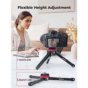 Mini Camera Tripod, Moman Tabletop Short Tripod Desktop TR01 with 1/4 and 3/8 Screw Mount and Function Leg CNC Aluminum Tripod for DSLR Camera/GoPro/Video/Camcorder, Max Payload of 176 Lbs/80Kg, Red