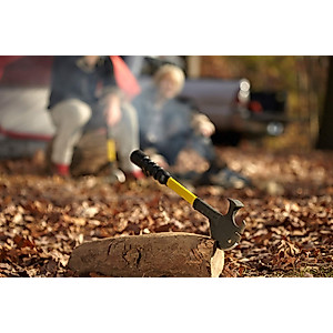 Off Grid Tools Pro Trucker’s Friend – Yellow, Carbon Steel Blade, Shock Absorbing Grip, All-Purpose Multitool, Made in USA, Curved Axe Head, Hammer, Pry Bar, Nail Puller