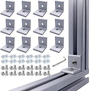 JCSPBYL 12 Set Silver 2020 Series Aluminum Profile Connectors, 12pcs L Corner Bracket,with Sliding T Nuts and Bolts for 2020 Aluminum Extrusion Profiles
